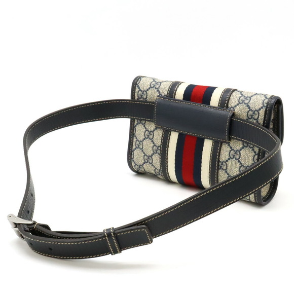 Gucci | Bags | Gucci Sherry Supreme Line Bag Navy Gg Red Waist Leather ...